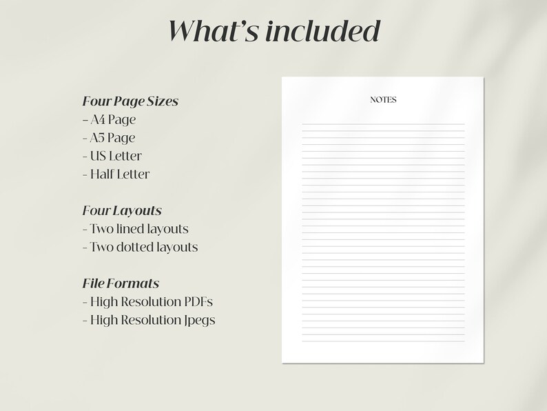 Notes Pages Printable Set , Lined Writing Paper, Printable Note Taking ...
