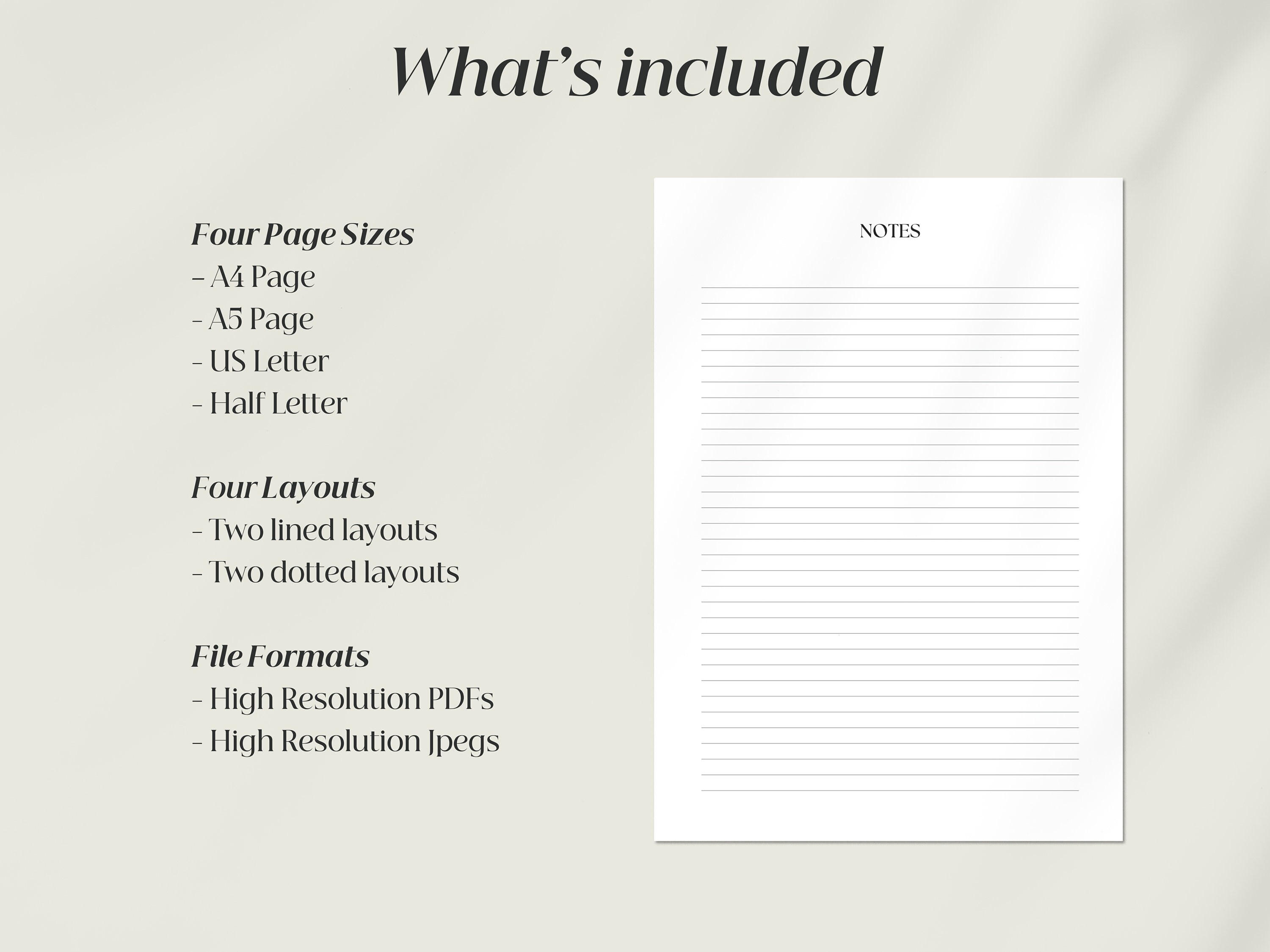 Notes Pages Printable Set , Lined Writing Paper, Printable Note Taking ...