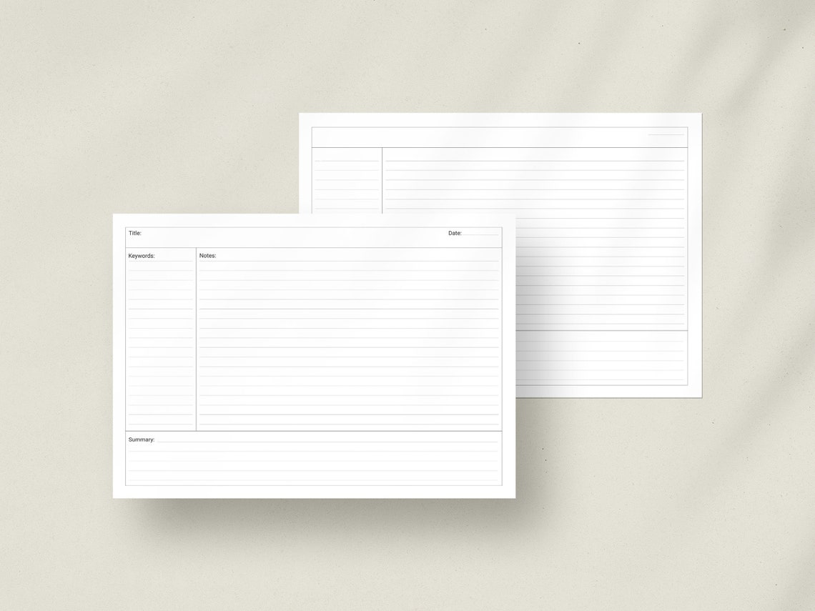 Cornell Notes Printable Landscape, Cornel Method Student Note-taking ...