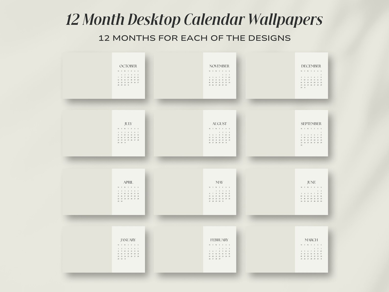 2024 Monthly Desktop Wallpaper Calendar, 4 Color Bundle Digital ...