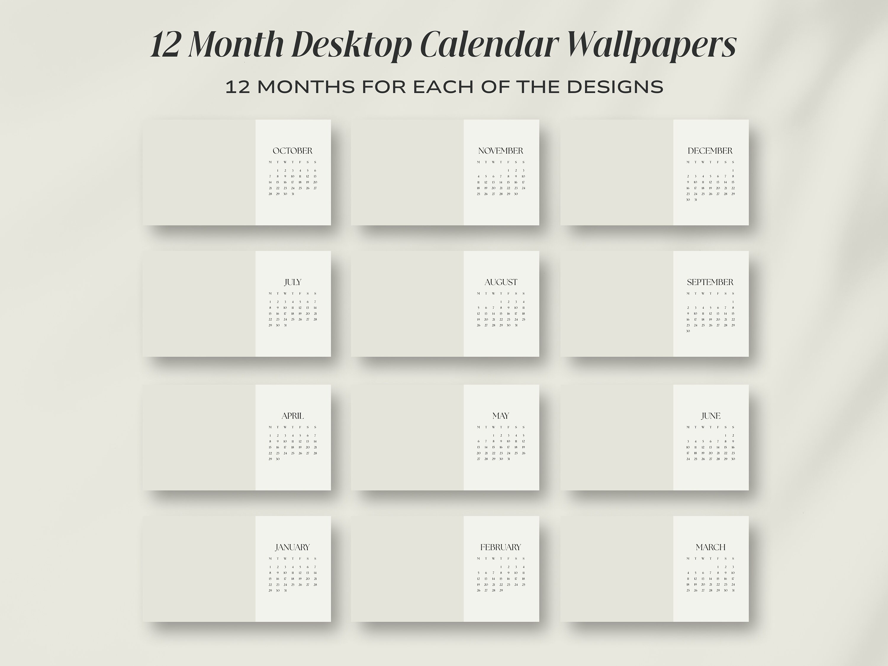 2024 Monthly Desktop Wallpaper Calendar, 4 Color Bundle Digital ...