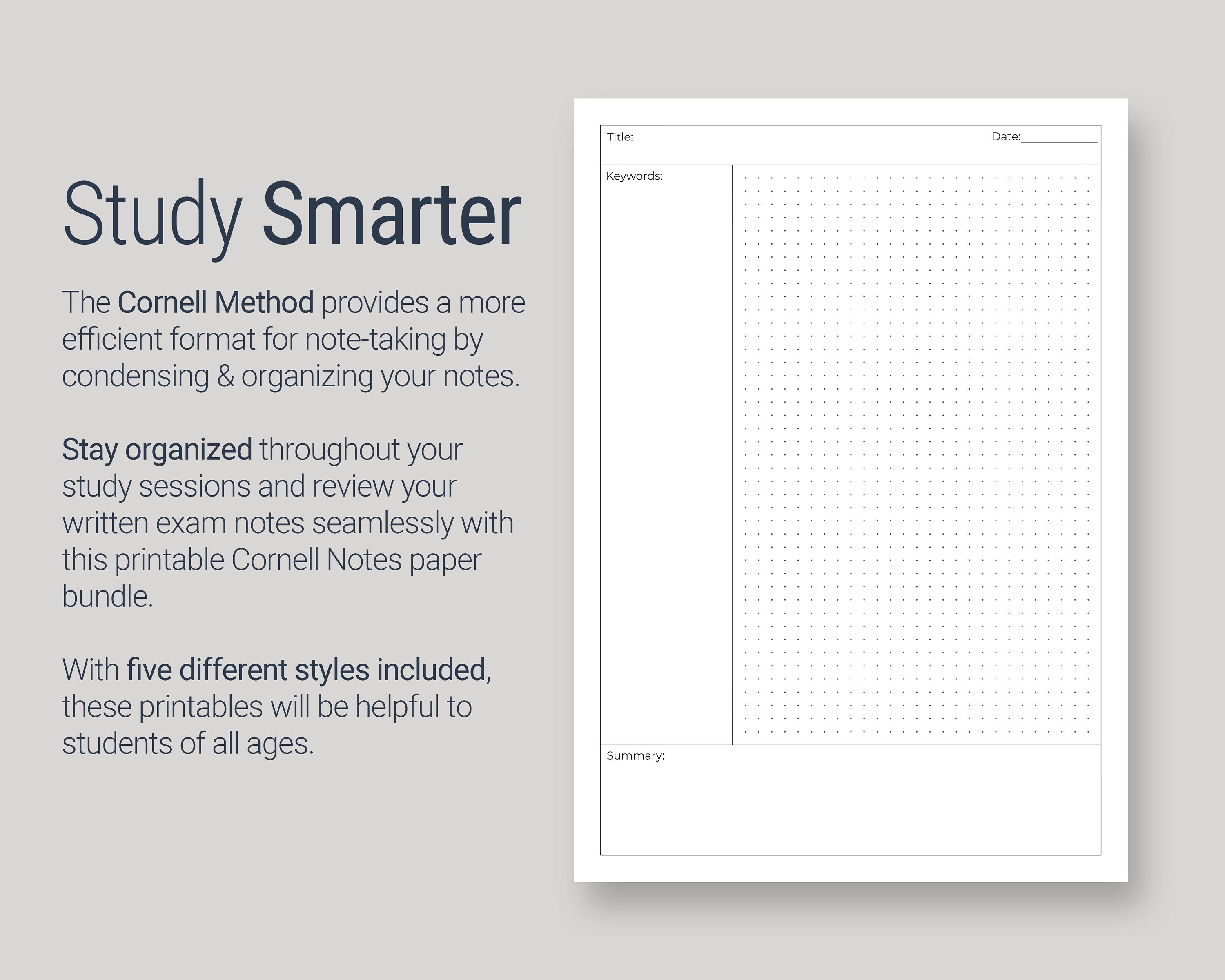 Cornell Notes Paper Printable Cornell Method Student - Etsy Portugal