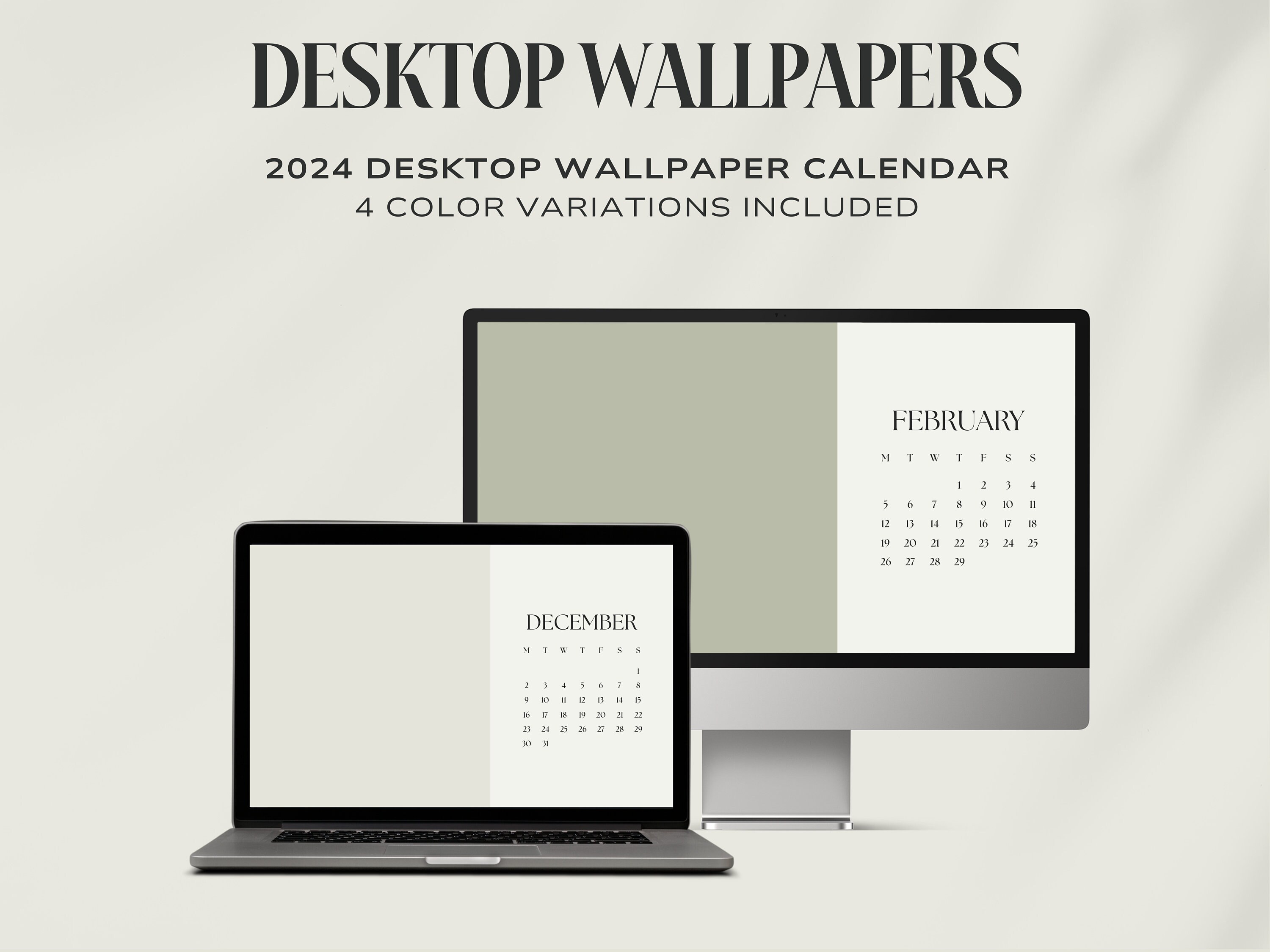 2024 Monthly Desktop Wallpaper Calendar, 4 Color Bundle Digital ...