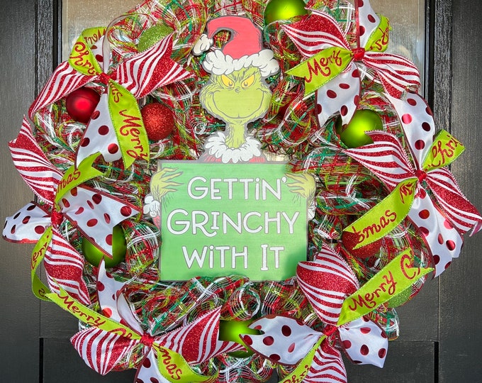 Grinch Wreath, Grinch Decor , Christmas Grinch Wreath, Festive - Etsy