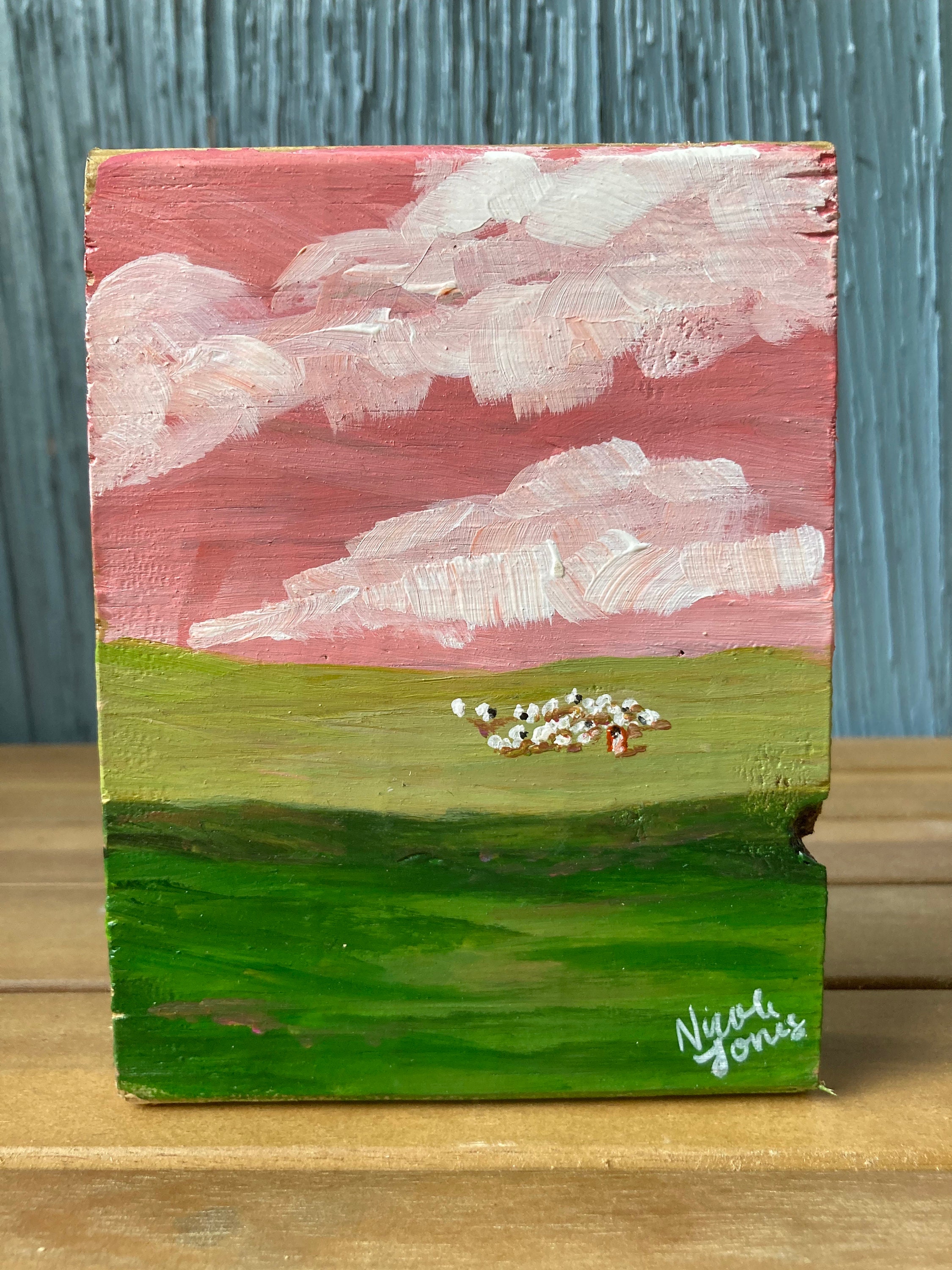 Original Faith-inspired Sheep in a Field Painting on Wood Block - Etsy