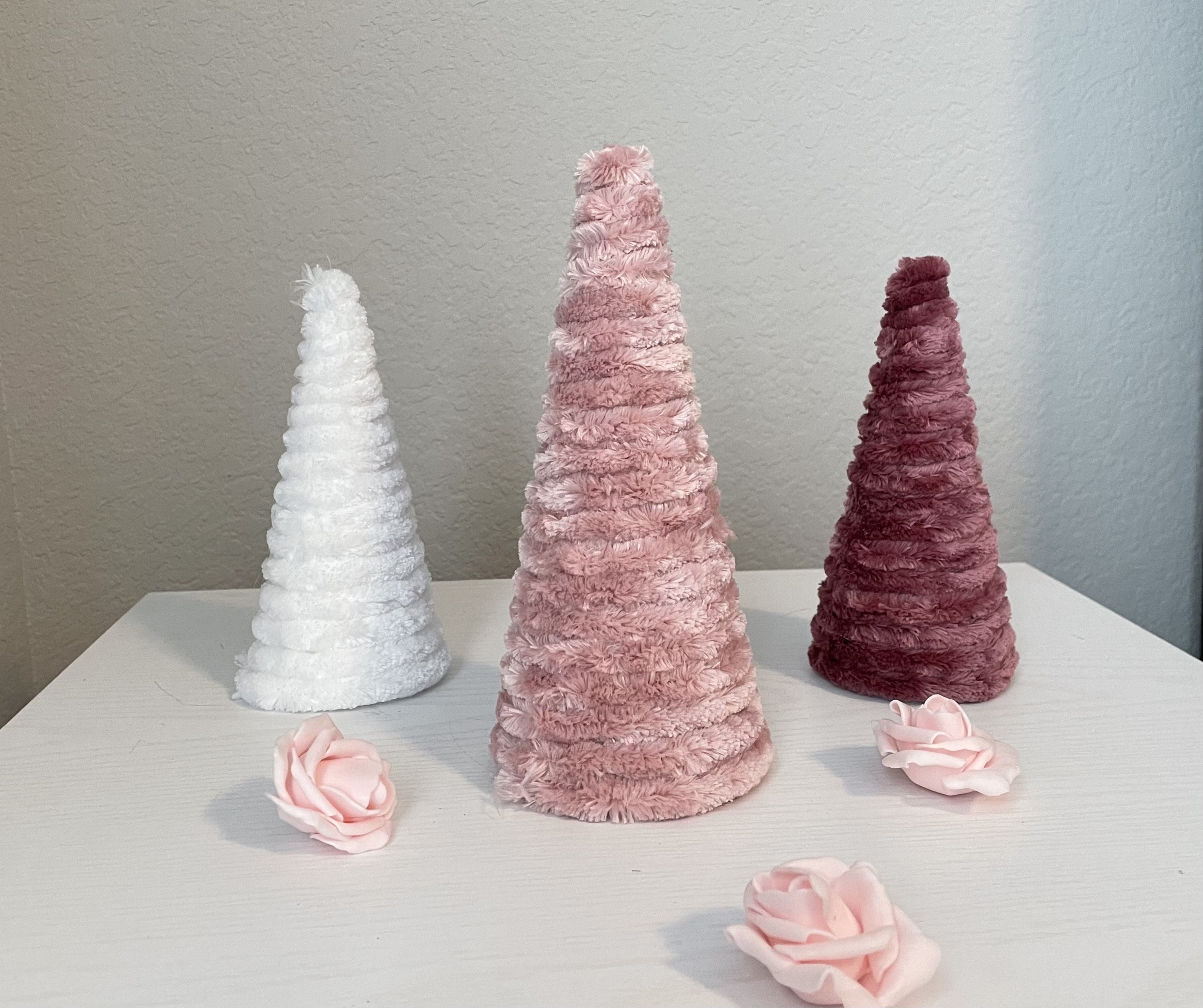 Valentine Trees, Pink and White Yarn Trees, Valentine Decor, Velvet ...