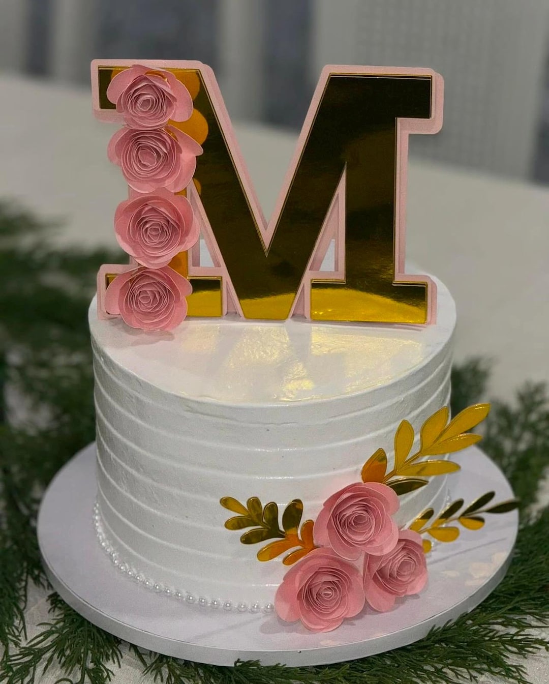 Letter M Cake Topper , Personalized Cake Topper , Roses Cake Topper ...