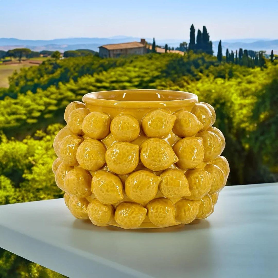 Handmade Small Lemon Ceramic Vase, Vibrant Table Centerpiece ...