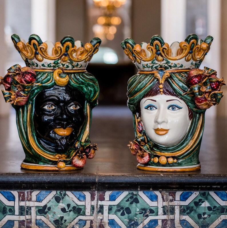 Sicilian Head Planter With Pomegranate, Moorish Head, H40 - Etsy