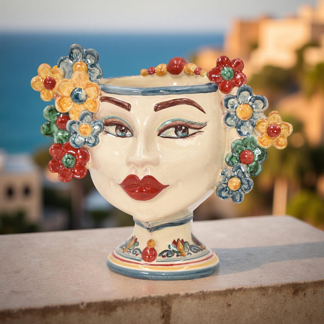 Handmade Ceramic Moorish Head Vase, Sicily Floral Decor, Italian ...