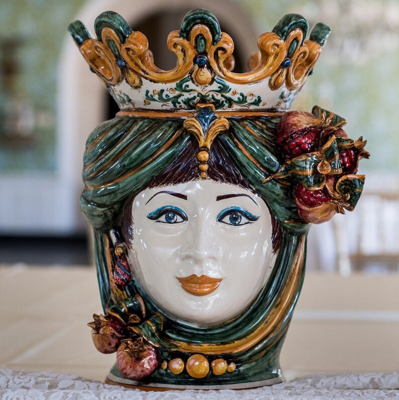 Sicilian Head Planter With Pomegranate, Moorish Head, H40 - Etsy