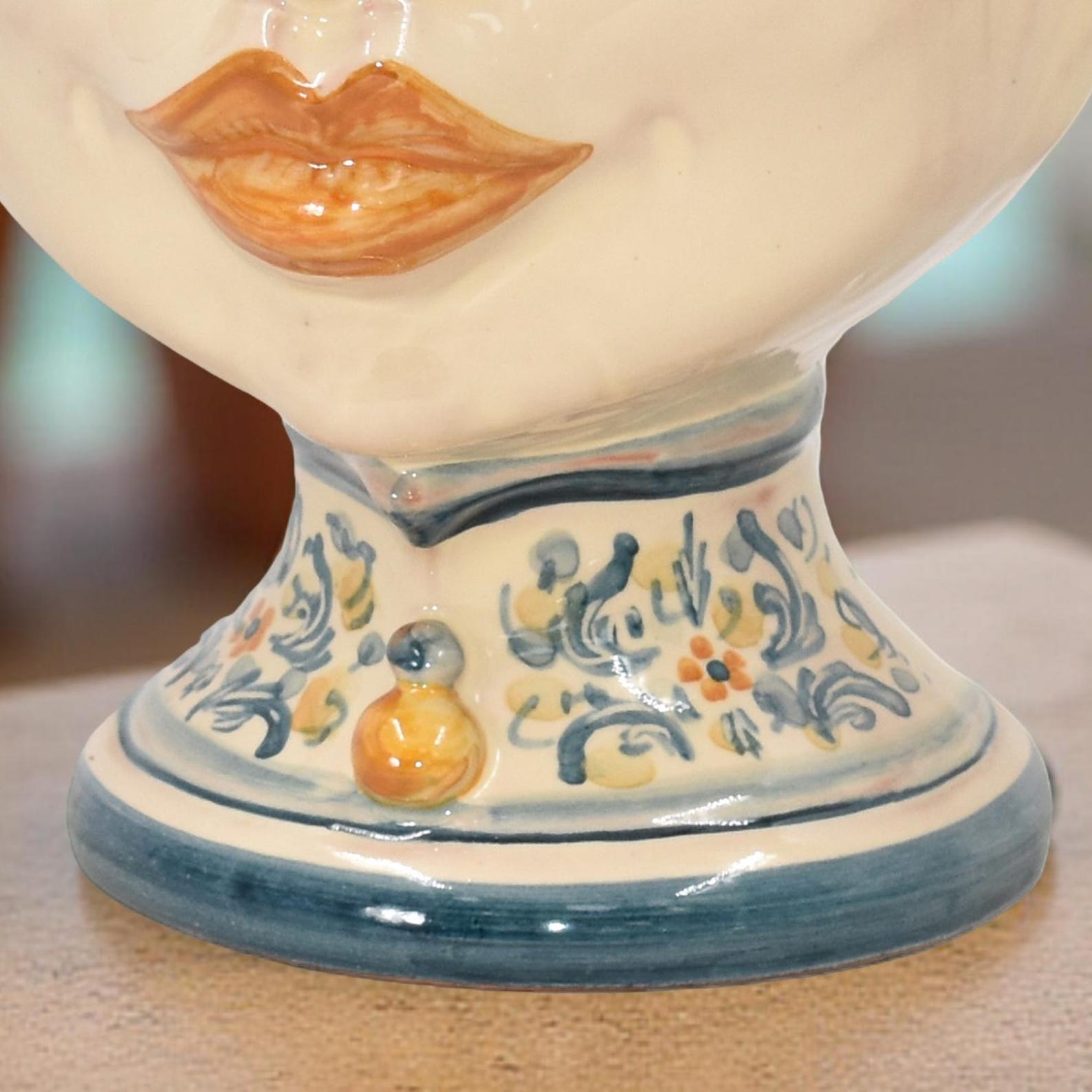 Handmade Ceramic Moorish Head Vase, Blue Orange Floral, Italian ...