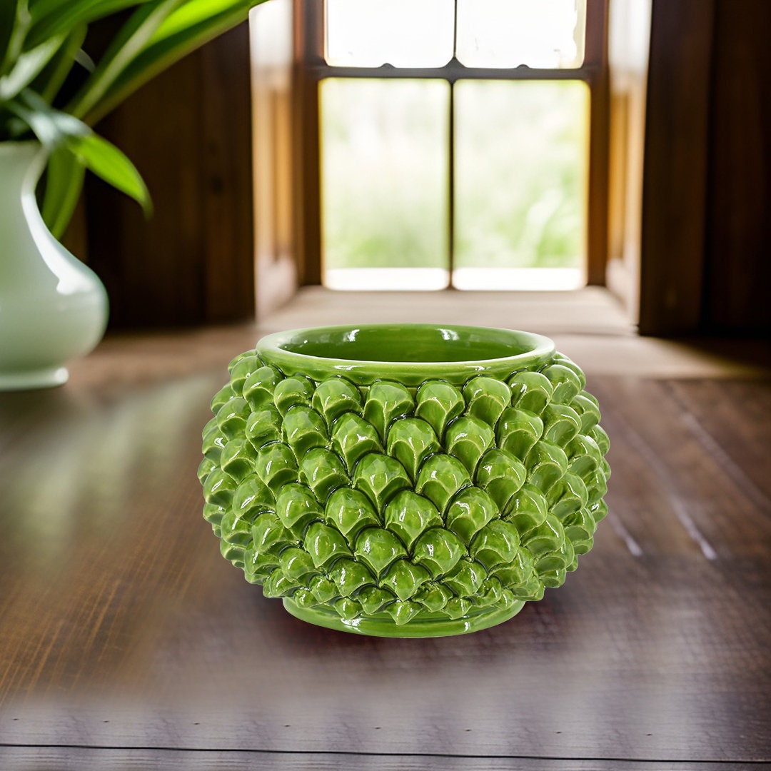 Sicilian Pinecone Ceramic Vase Green - Etsy