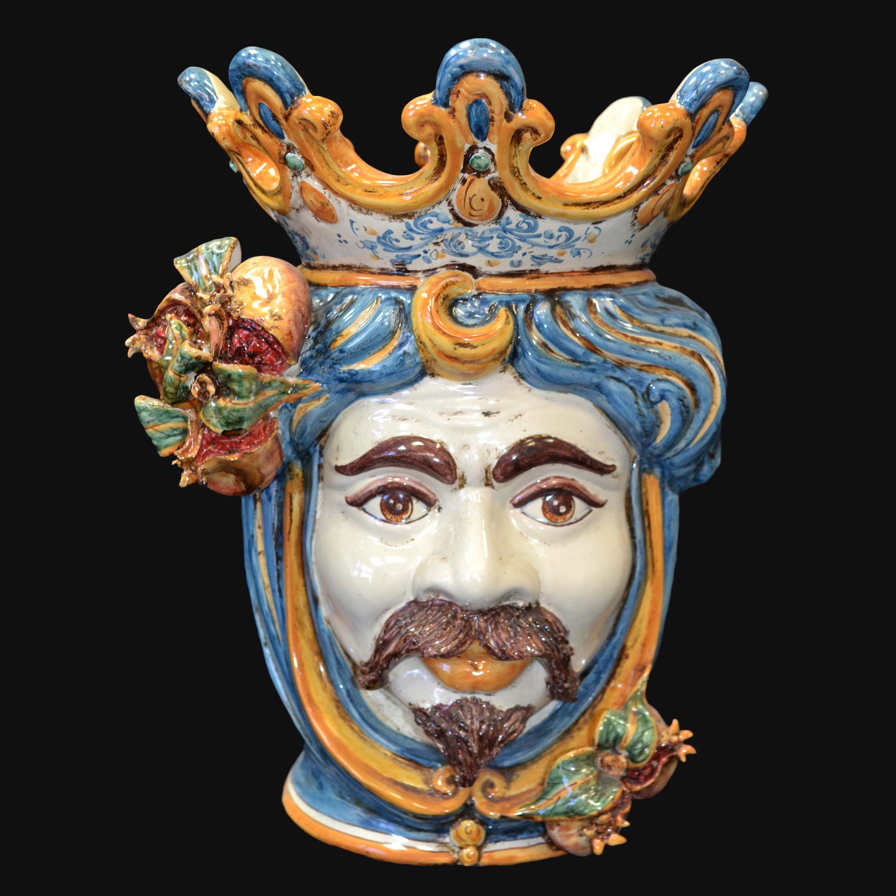Sicilian Head Planter With Pomegranate Decoration, Blue and Orange ...