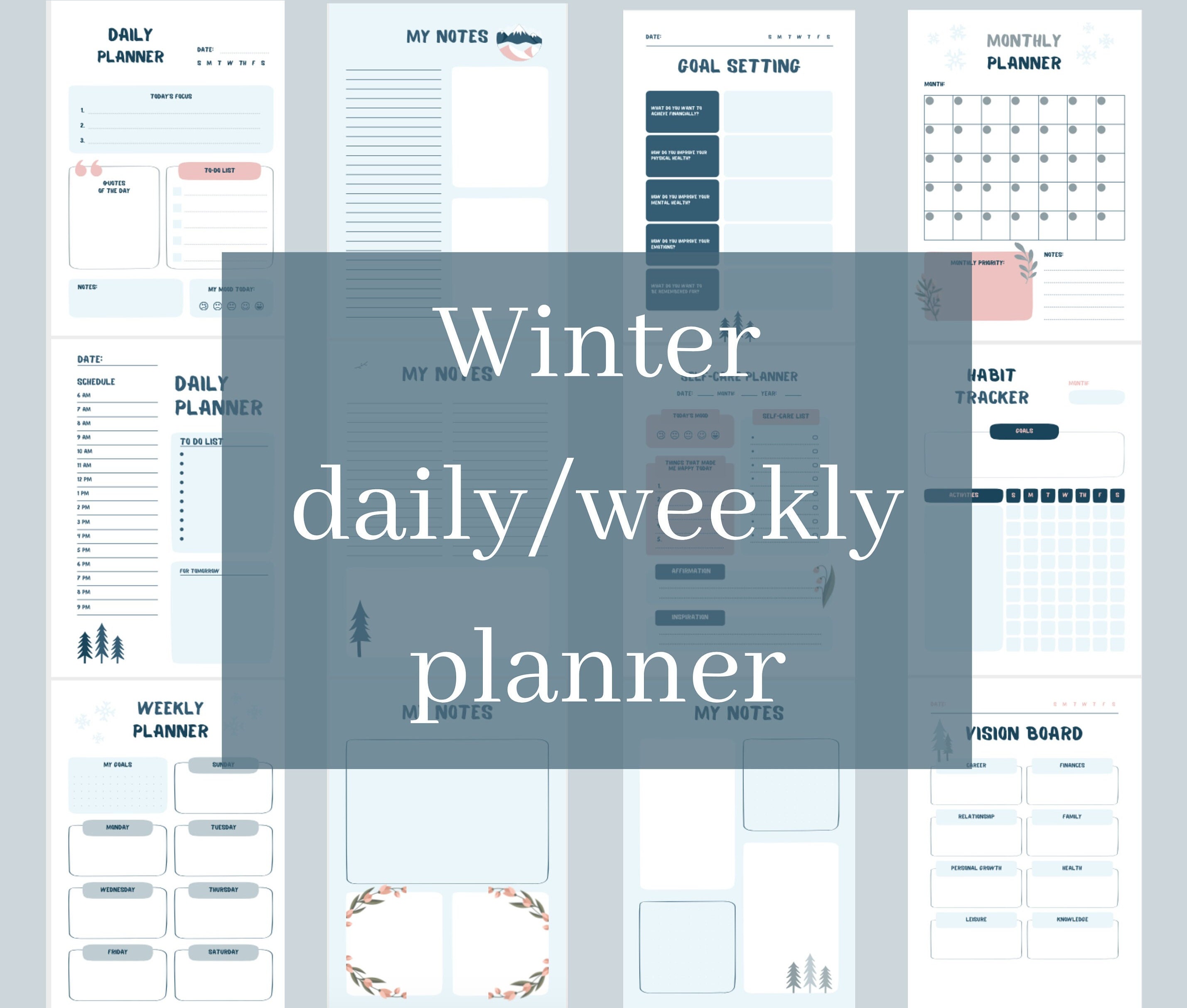12 Winter Printable Planner Agenda Pages, Downloadable Yearly Daily ...
