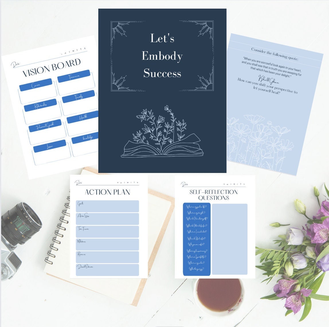 10 Pages Soft Blue Aesthetic Success Journal Printables and Prompts - Etsy