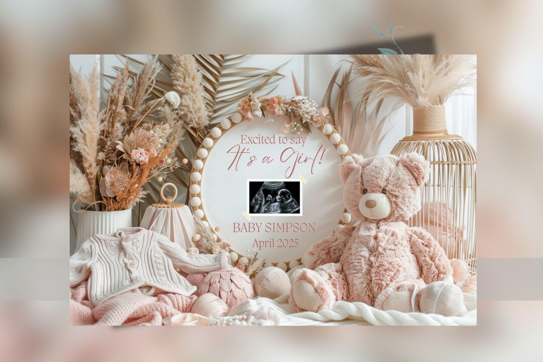 It's a Girl Pregnancy Announcement: Pink Baby Gender Reveal (digital ...