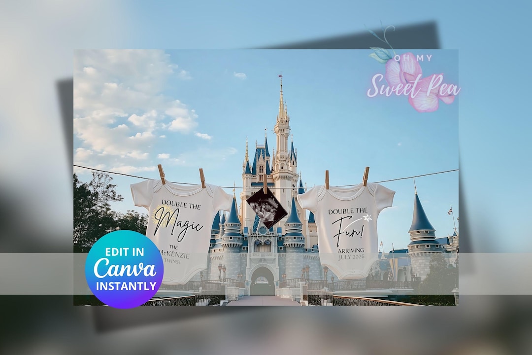Magical Twins Pregnancy Announcement: Cinderella Castle, Personalized ...