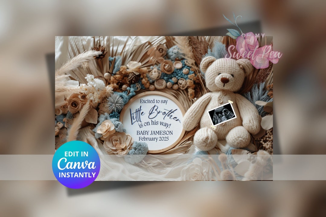 Little Brother Pregnancy Announcement: Blue Baby Theme (digital Card ...