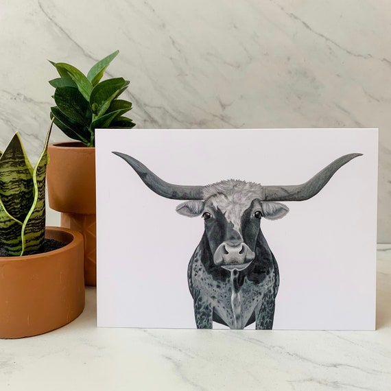 Longhorn Greeting Card 5x7 Greeting Card Texas Longhorn Art - Etsy