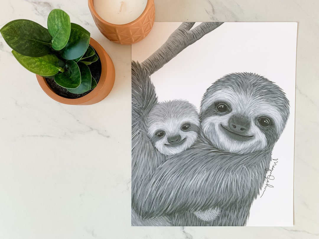 Sloth Acrylic Painting, Animal Wall Art, Print of Original, Nursery ...
