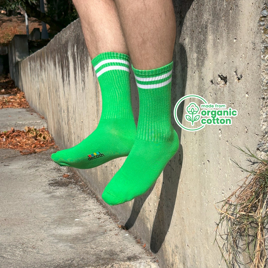 6 Pairs Organic Cotton Crew Socks: Green Athletic Striped Tube Socks - Etsy