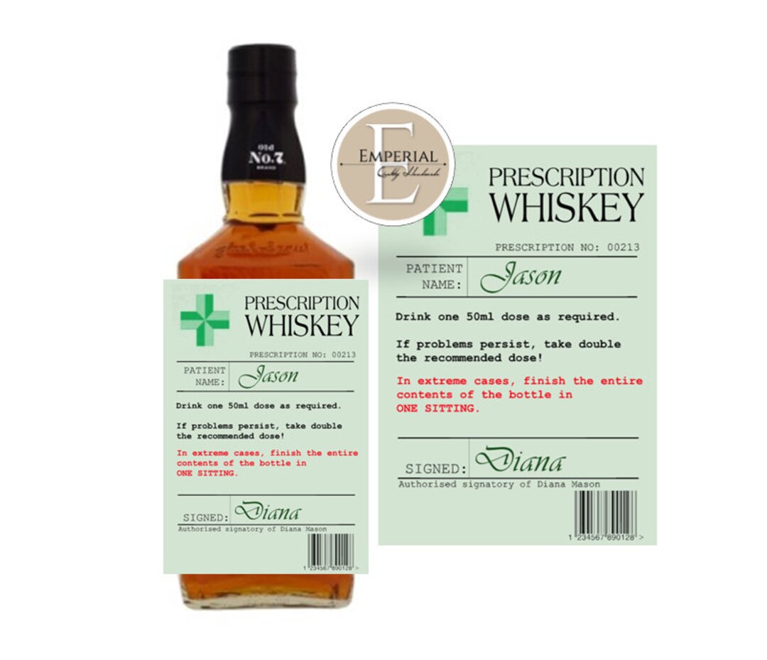 Personalised Prescription WHISKEY Spoof Bottle Label Ideal - Etsy UK