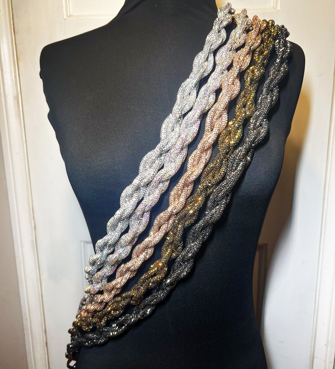 The EMPRESS CRYSTAL STRAP Handmade Crystal Rhinestone Braided Purse ...