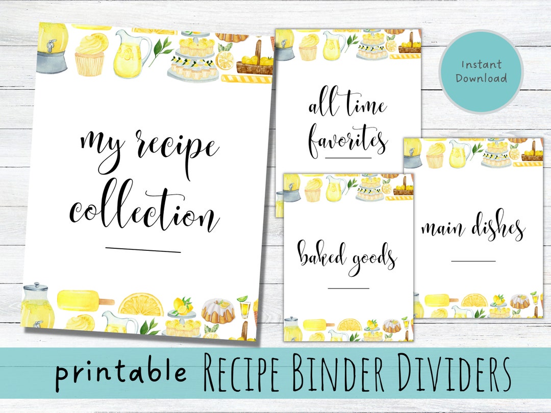 Printable Watercolor Lemon Recipe Binder Divider and Cover, Citrus ...