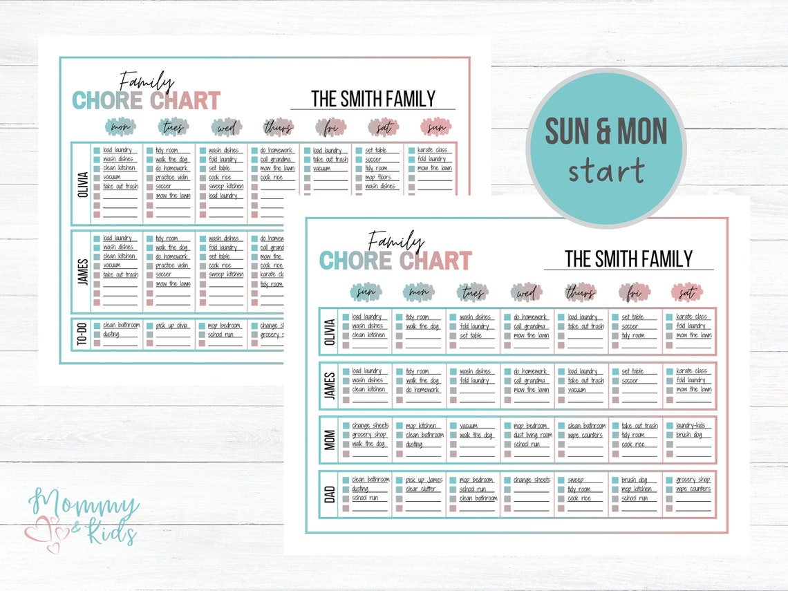 Editable Family Chore Chart Template - Instant Download - Customizable ...
