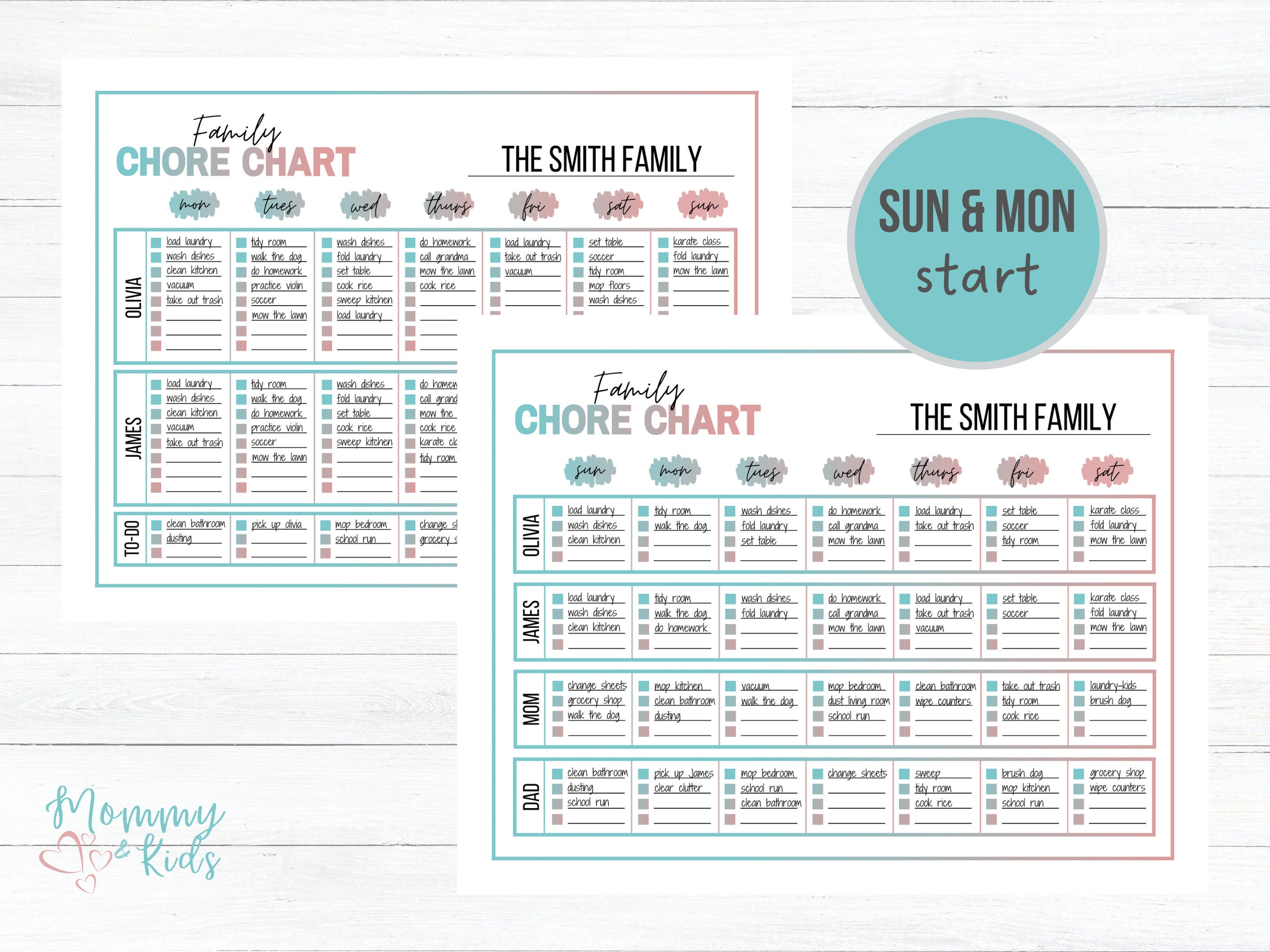 Editable Family Chore Chart Template - Instant Download - Customizable ...