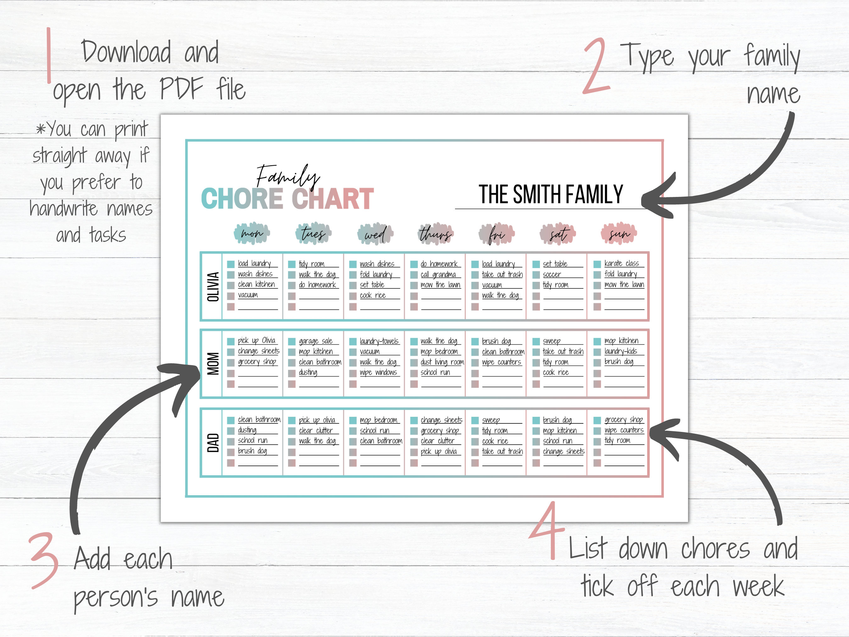 Editable Family Chore Chart Template - Instant Download - Customizable ...