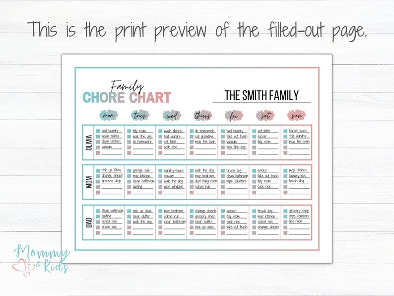 Editable Family Chore Chart Template - Instant Download - Customizable ...
