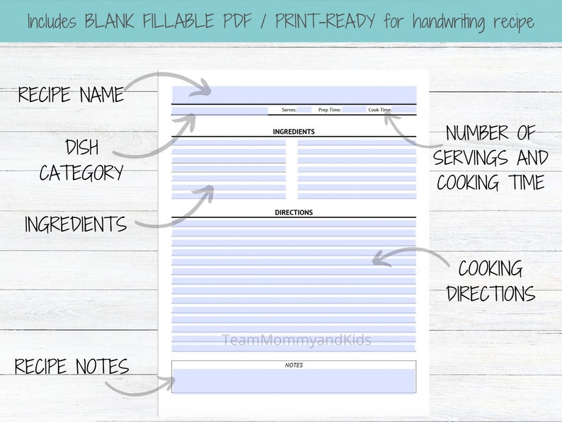 Editable Recipe Book Template, Blank Printable Recipe Page Template for ...