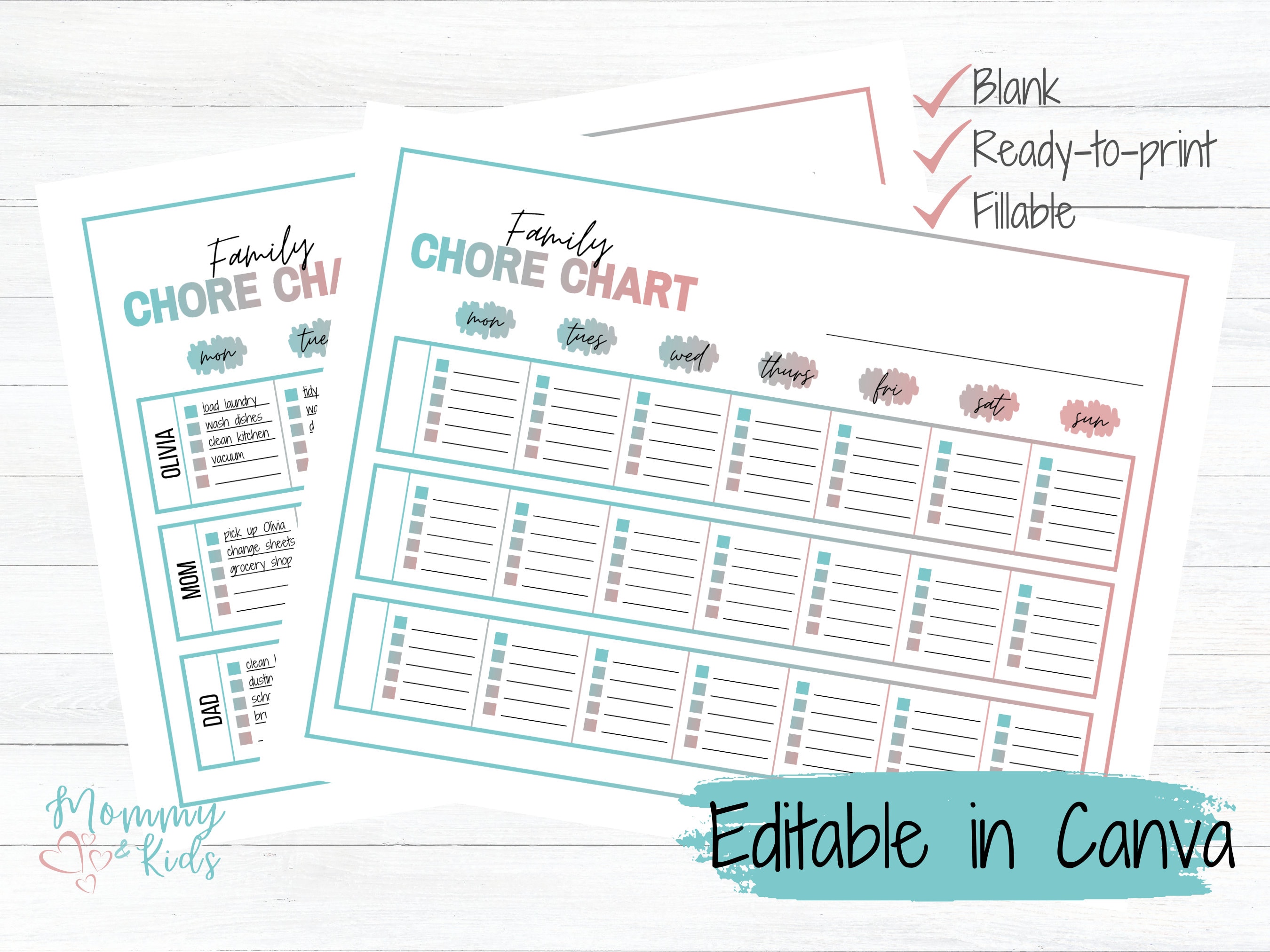 Editable Family Chore Chart Template - Instant Download - Customizable ...