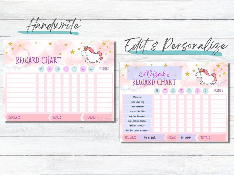 Printable Unicorn Chore Chart - Kids Reward System - Instant Download ...