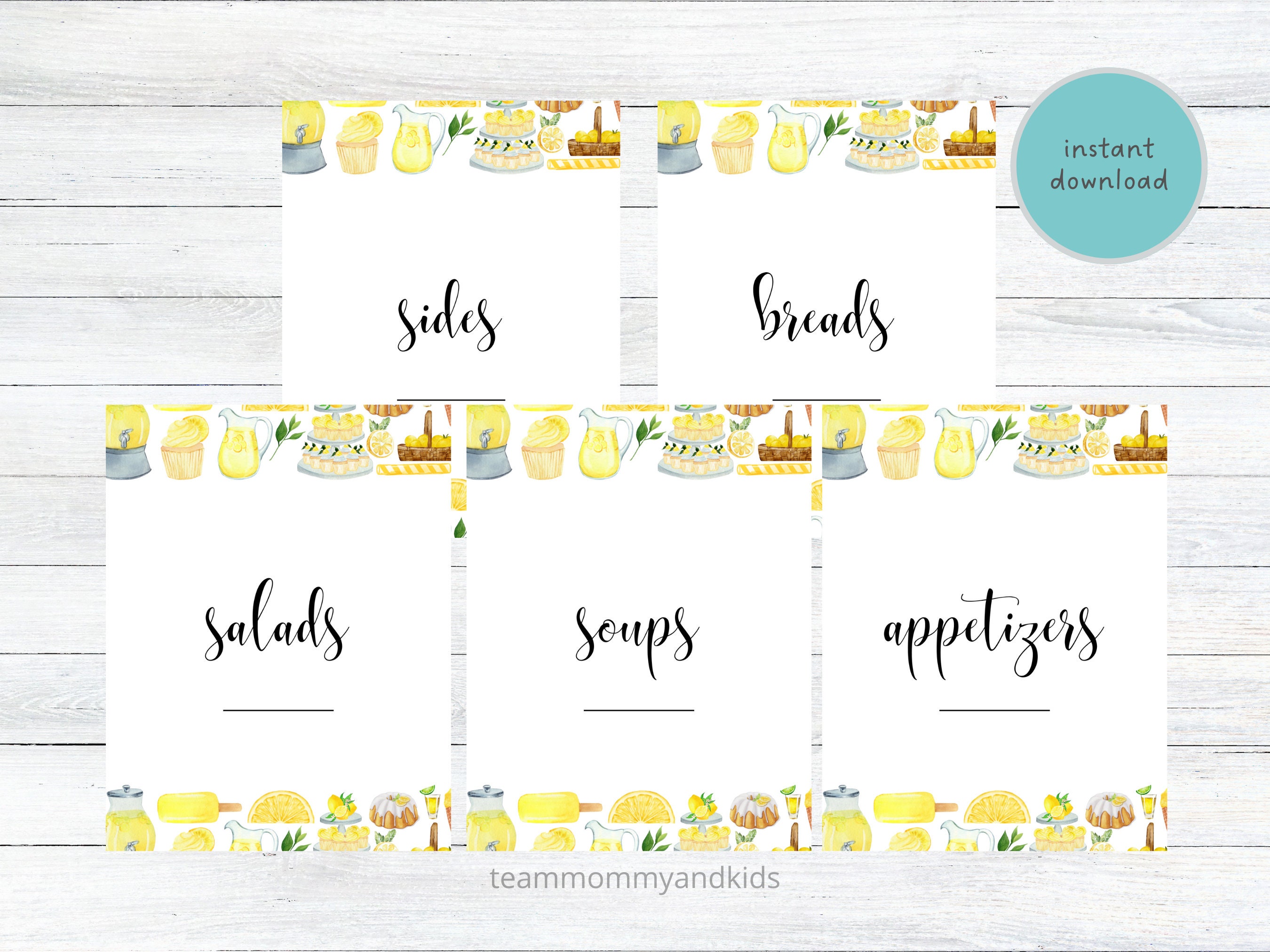Printable Watercolor Lemon Recipe Binder Divider and Cover, Citrus ...