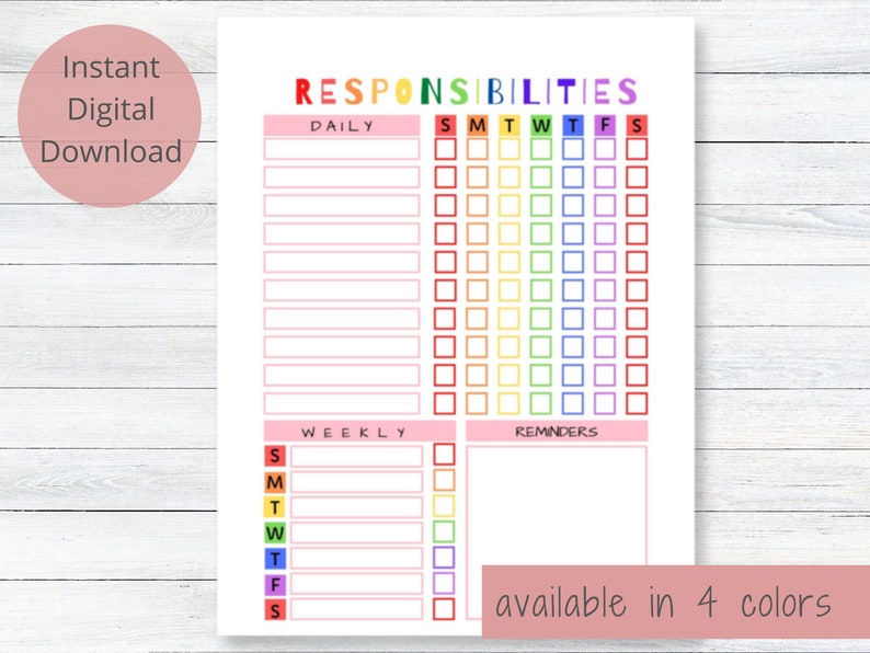 Customizable Kids Chore Chart - Personalized PDF - Weekly ...