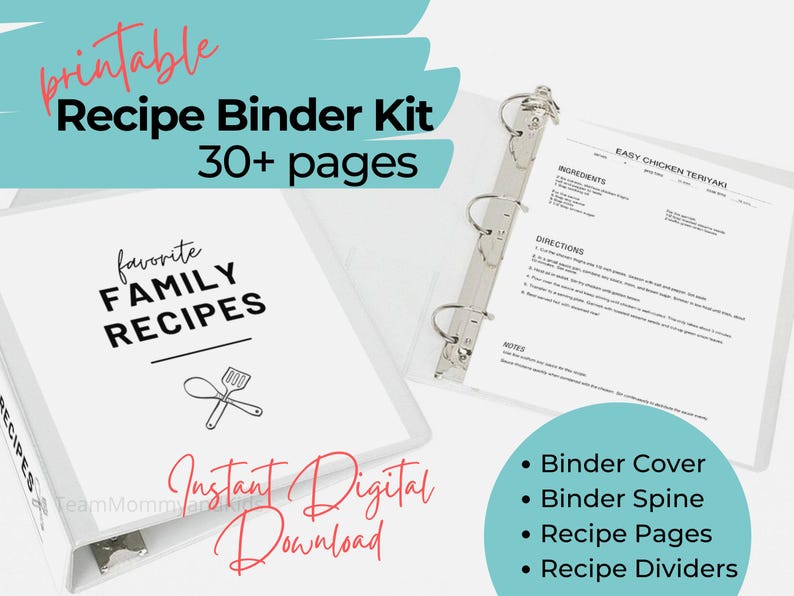 Printable Recipe Binder Kit Fillable Pages, Dividers, Custom Templates ...