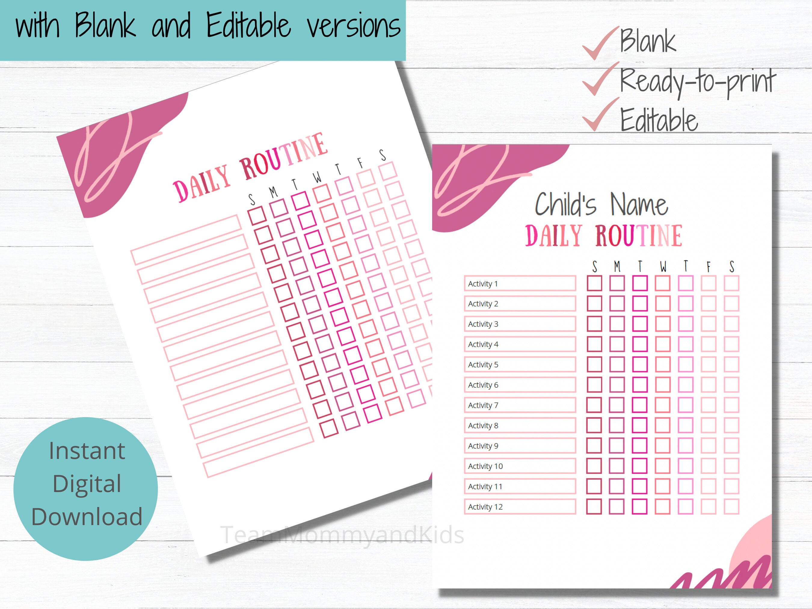 Editable Printable Kids Chore Chart With Custom Daily Routine ...