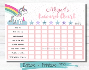 Unicorn Printable Reward Chart, Responsibility Chart for Girls, Girl ...