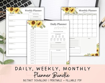 Printable Planner Bundle daily, Weekly, Monthly, Yearly - Etsy