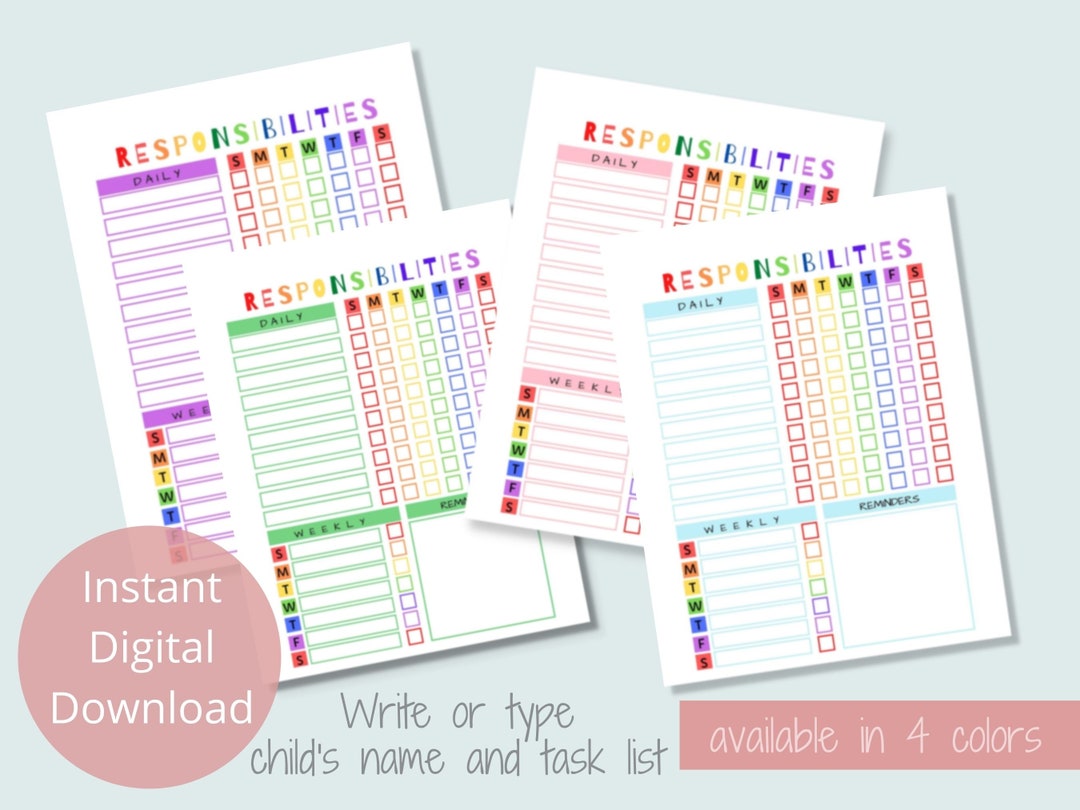 Customizable Kids Chore Chart - Personalized PDF - Weekly ...