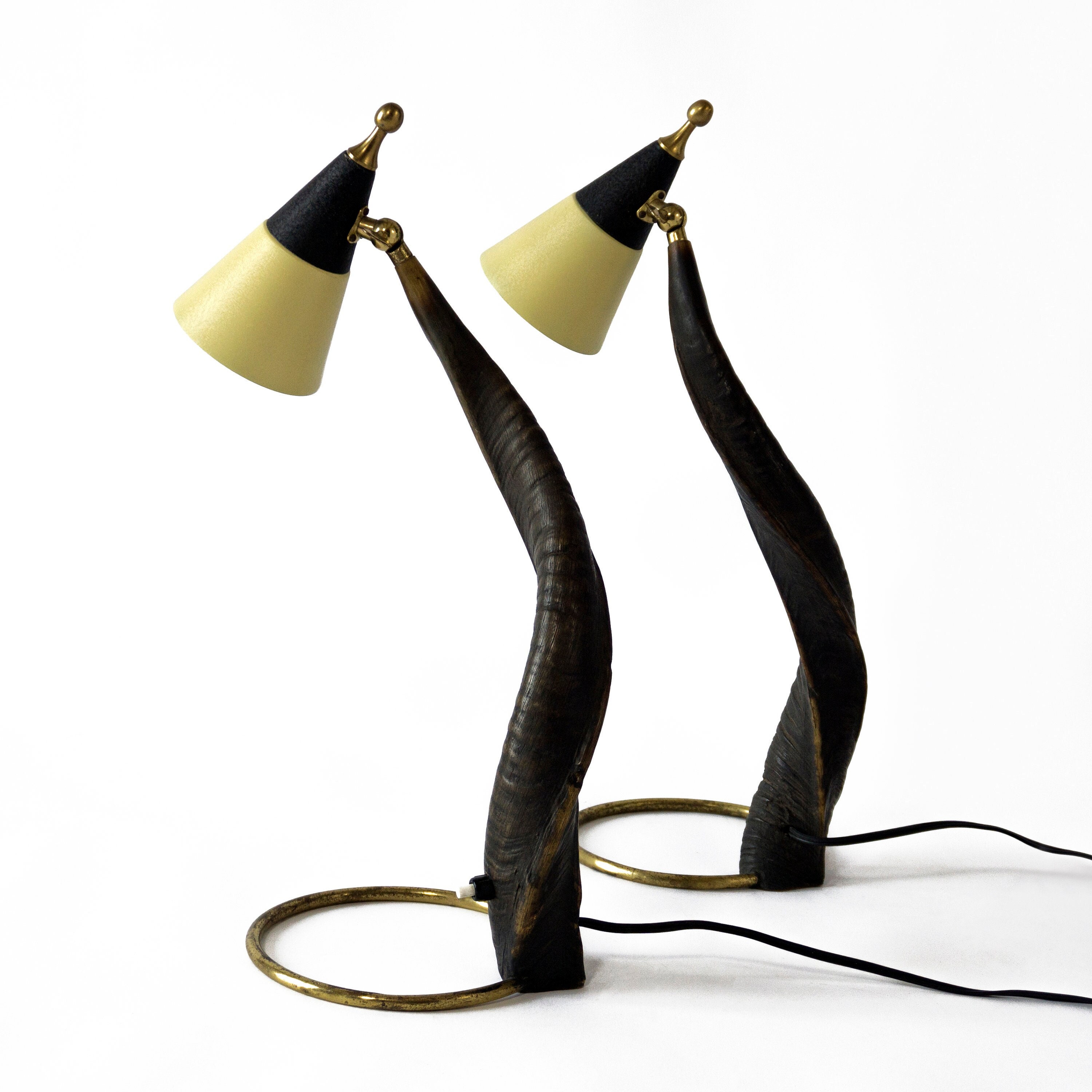 Lovely Mid Century Pair of Horn Table Lamps With Brass Details From the ...