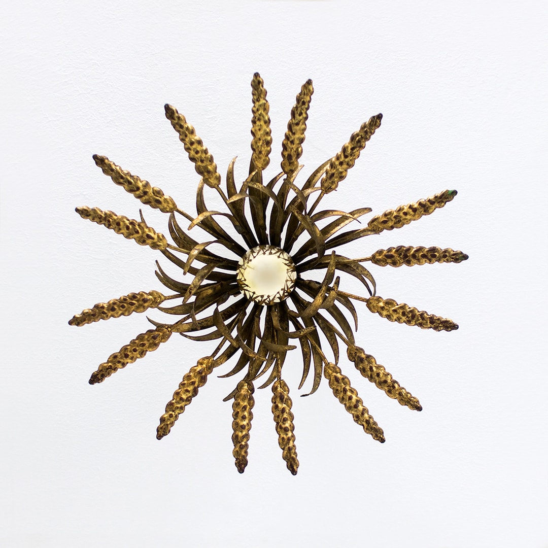 Beautiful Gilt Gold Sheaf of Wheat Ceiling Light Lamp Vintage Mid ...
