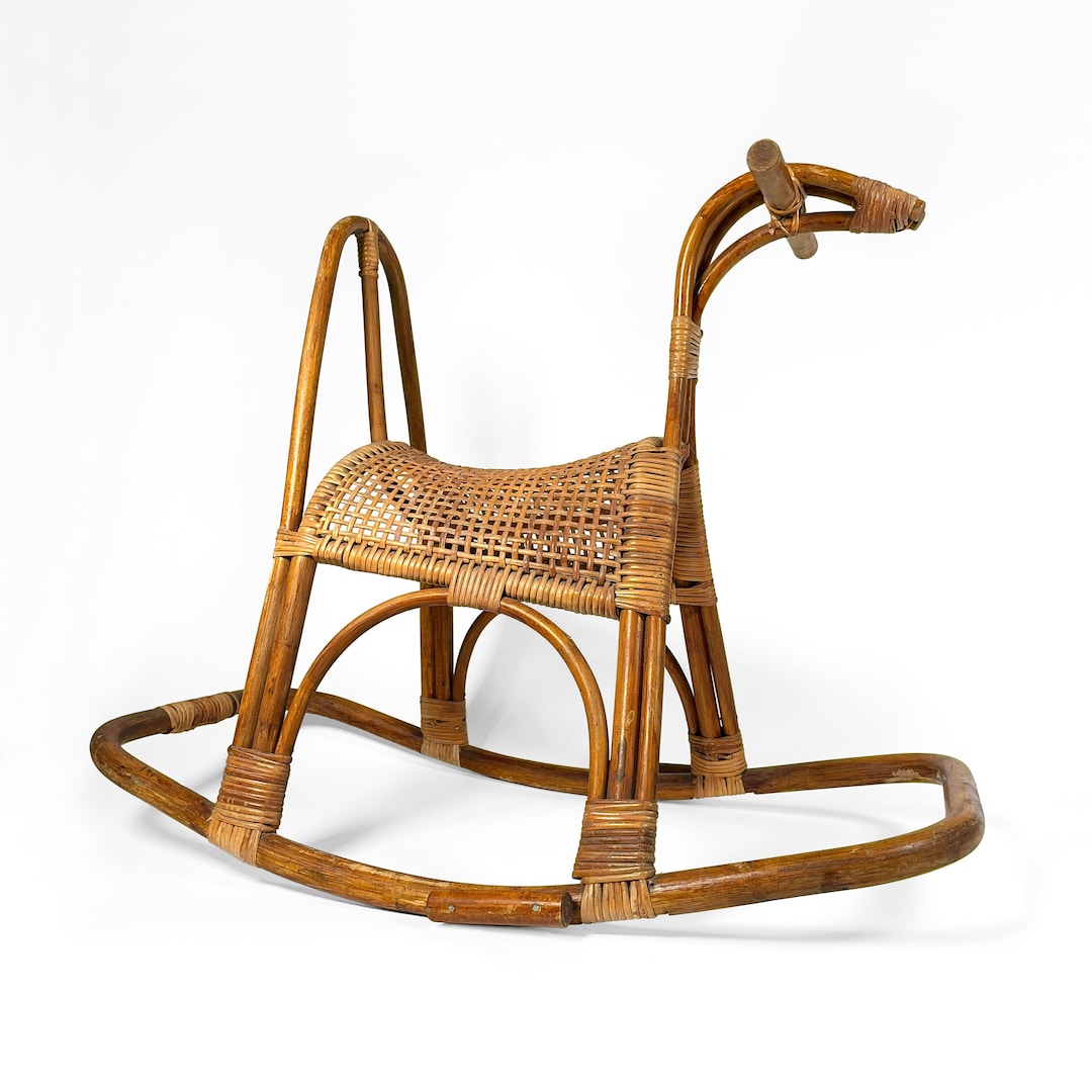 Vintage Mid Century Modern Bamboo Rattan Rocking Horse 1950s Vintage ...