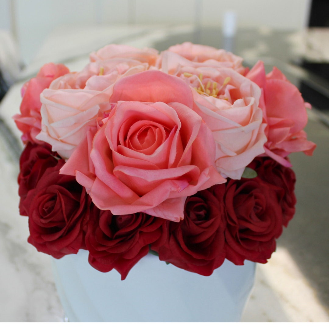Aromatic Elegance: Lifelike Latex Rose & Floral Mix in White Vase ...