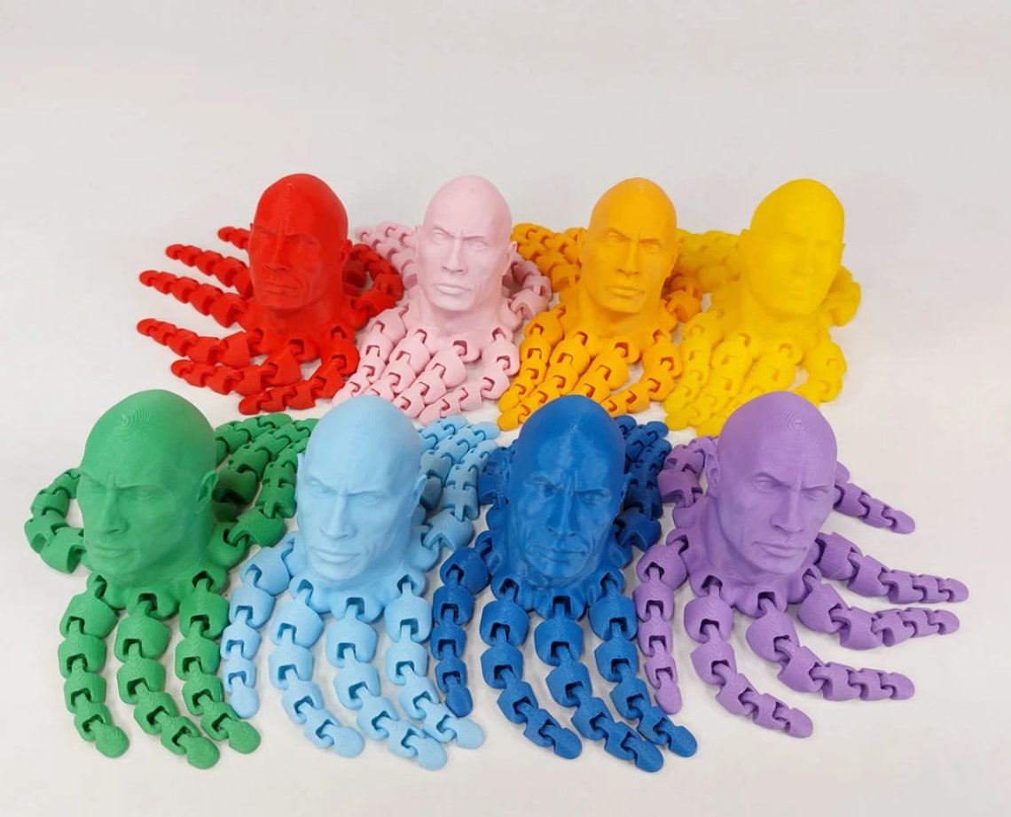3D Printed Rocktopus, the Rock, Articulated Fidget, Dwayne Johnson ...