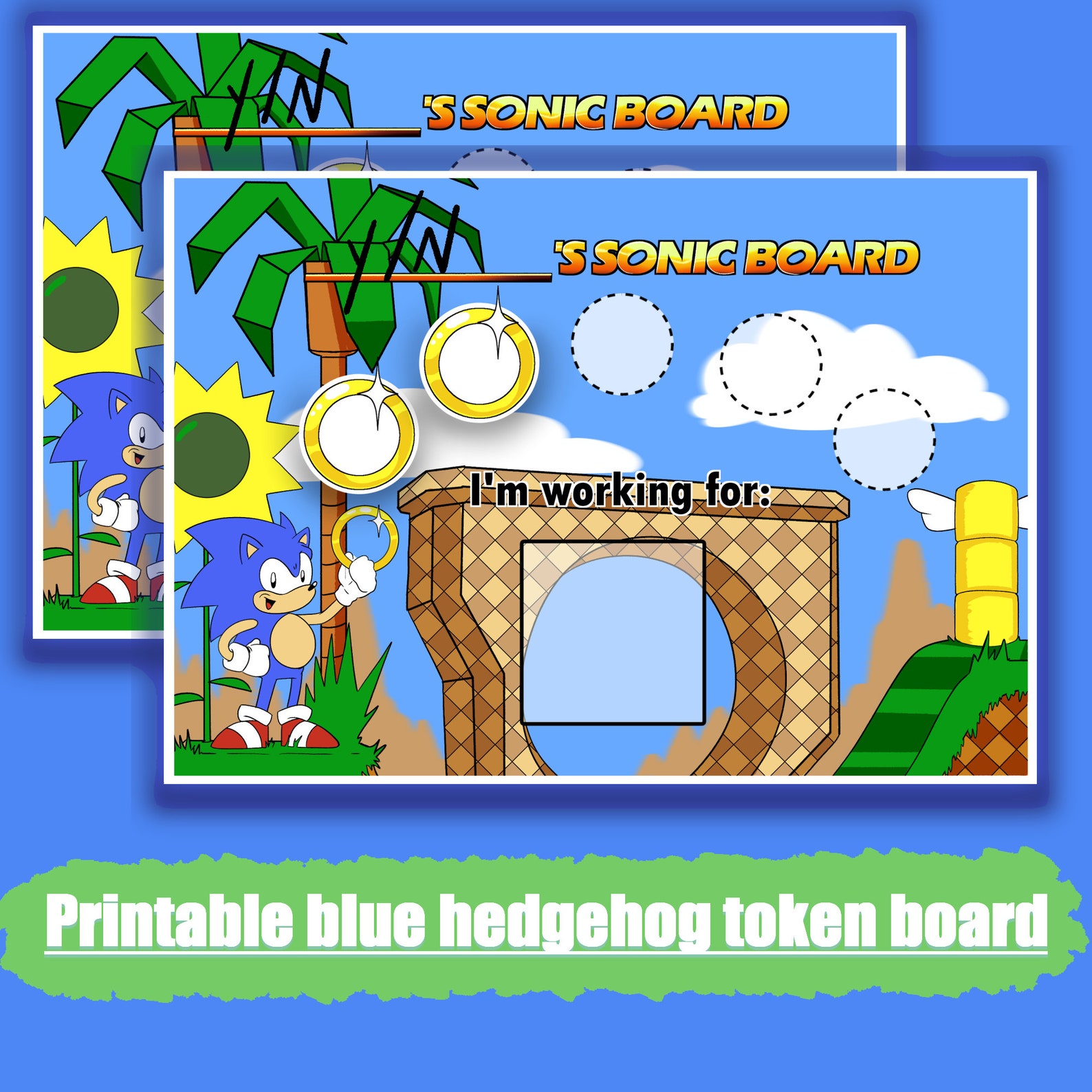 Cute/for Kids Blue Hedgehog Token Board/token Reward Chart/rewards ...