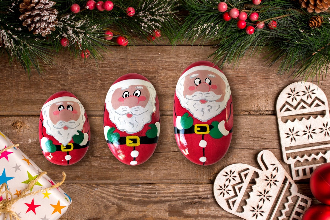 Painted Pebbles Christmas Decoration Santa Claus Pebbles Handmade ...